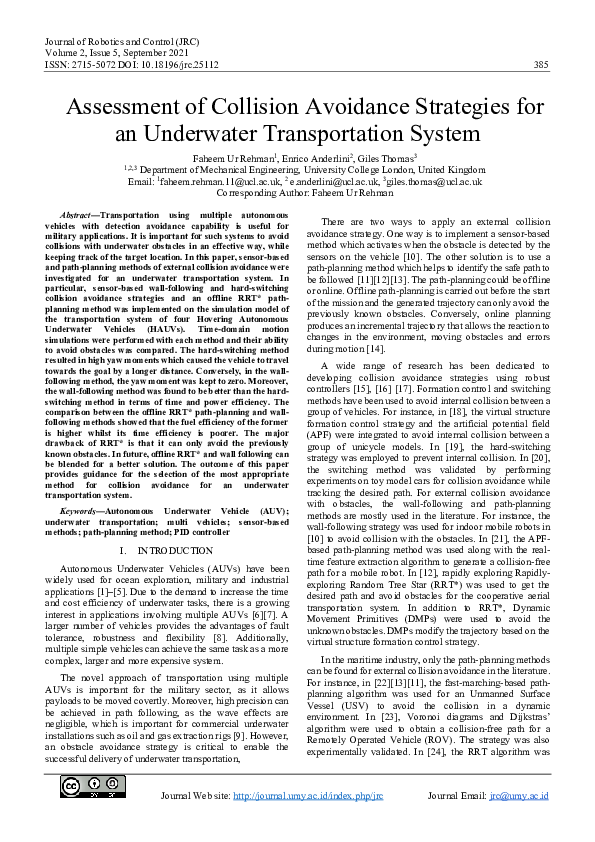 (PDF) Collision Avoidance of External Obstacles for an Underwater ...