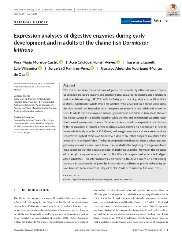 (PDF) Expression analyses of digestive enzymes during early development ...