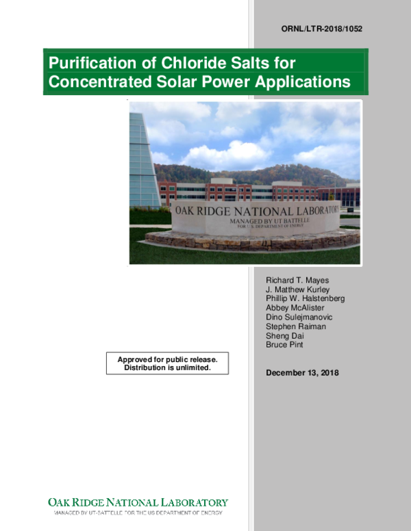 (PDF) Purification of Chloride Salts for Concentrated Solar Applications
