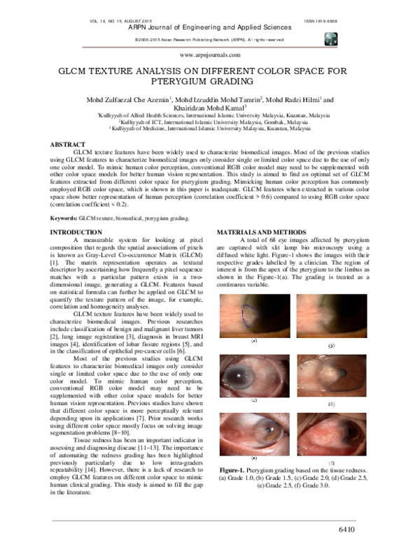 (PDF) GLCM Features from Color Spaces for Pterygium