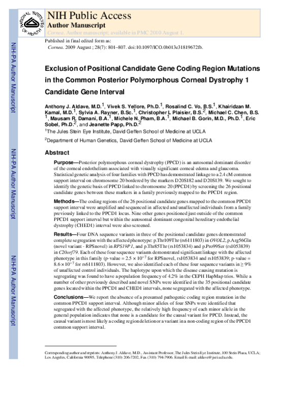 (PDF) Exclusion of Positional Candidate Gene Coding Region Mutations in ...