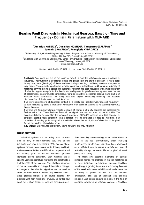 (PDF) Bearing Fault Diagnosis in Mechanical Gearbox, Based on Time and Frequency - Domain ...