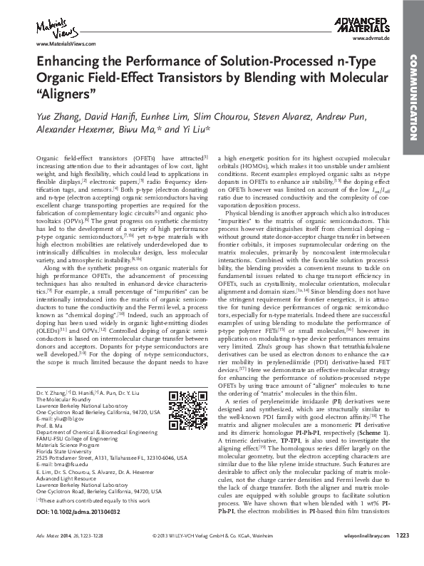 (PDF) Enhancing the Performance of Solution-Processed n-Type Organic Field-Effect Transistors by ...