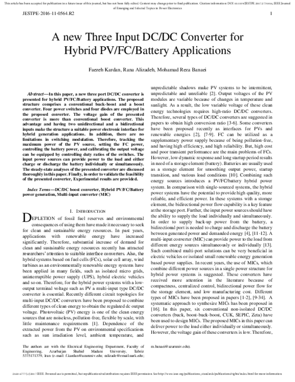 (PDF) A New Three Input DC/DC Converter for Hybrid PV/FC/Battery ...