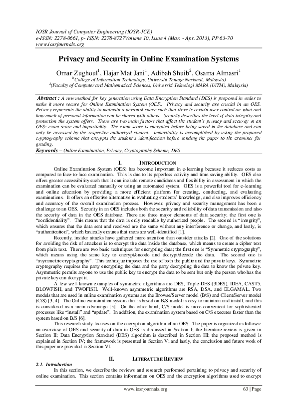 (PDF) Privacy and Security in Online Examination Systems