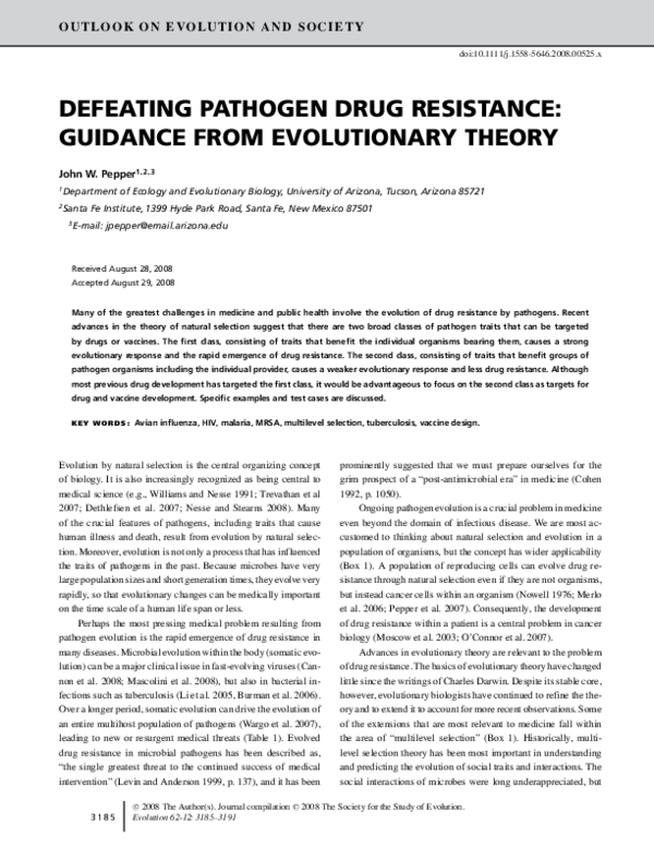 (PDF) Defeating Pathogen Drug Resistance: Guidance from Evolutionary Theory