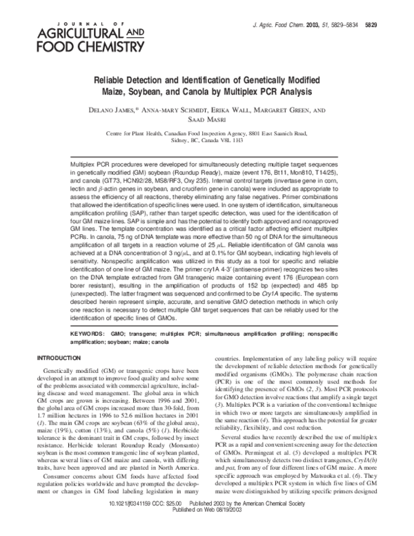 Pdf Reliable Detection And Identification Of Genetically Modified Maize Soybean And Canola