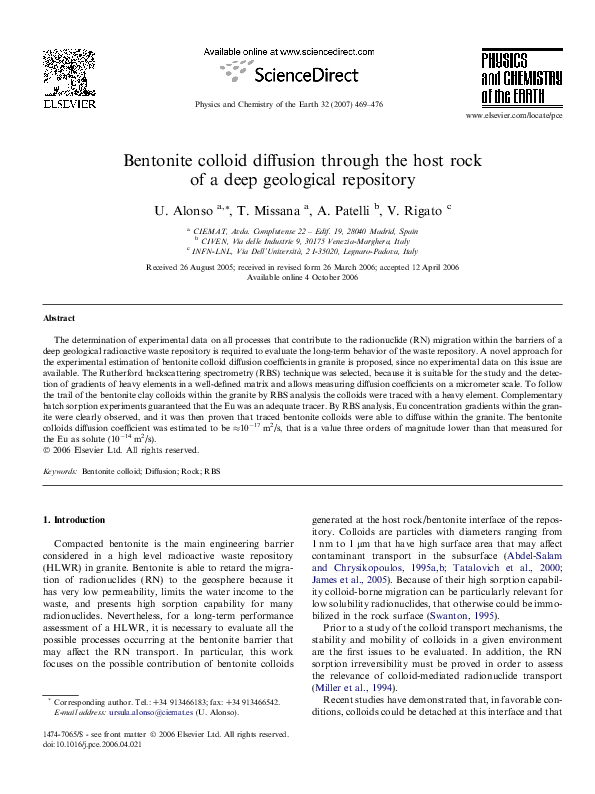 (PDF) Bentonite colloid diffusion through the host rock of a deep ...