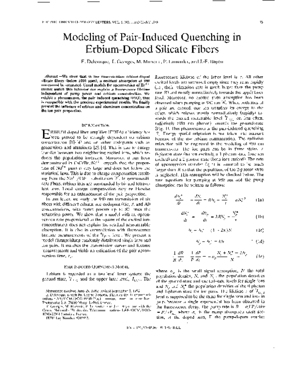 (PDF) Modeling of pair-induced quenching in erbium-doped silicate fibers
