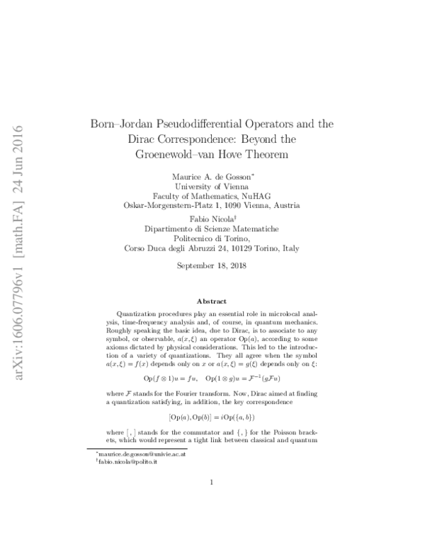 (PDF) Born–Jordan pseudodifferential operators and the Dirac ...