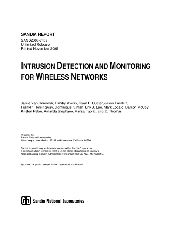 (PDF) Intrusion detection and monitoring for wireless networks