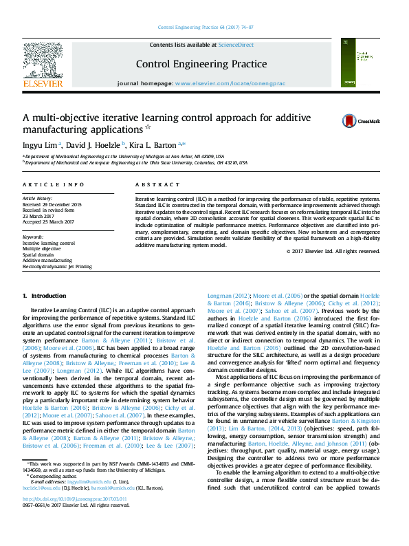 (PDF) A multi-objective iterative learning control approach for additive manufacturing applications