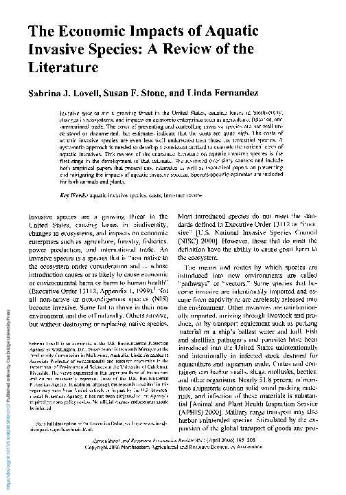 (PDF) The Economic Impacts of Aquatic Invasive Species: A Review of the ...