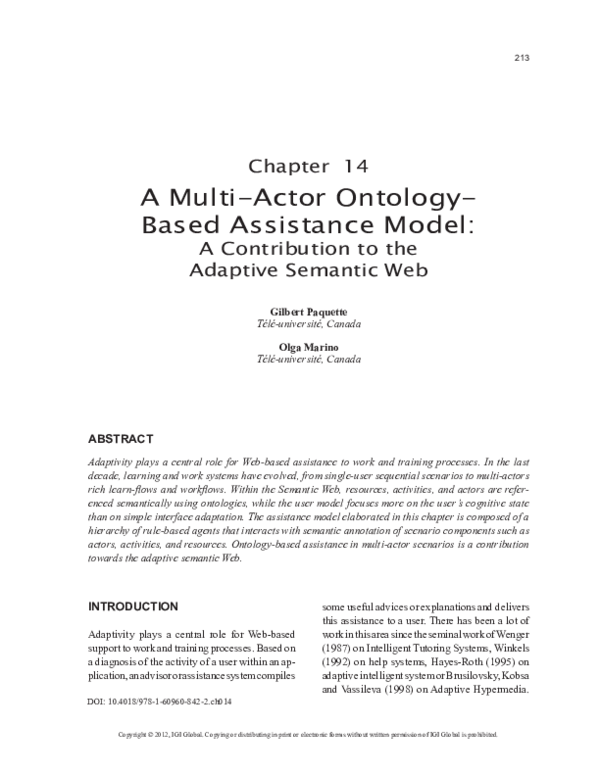 (PDF) A Multi-Actor Ontology-Based Assistance Model