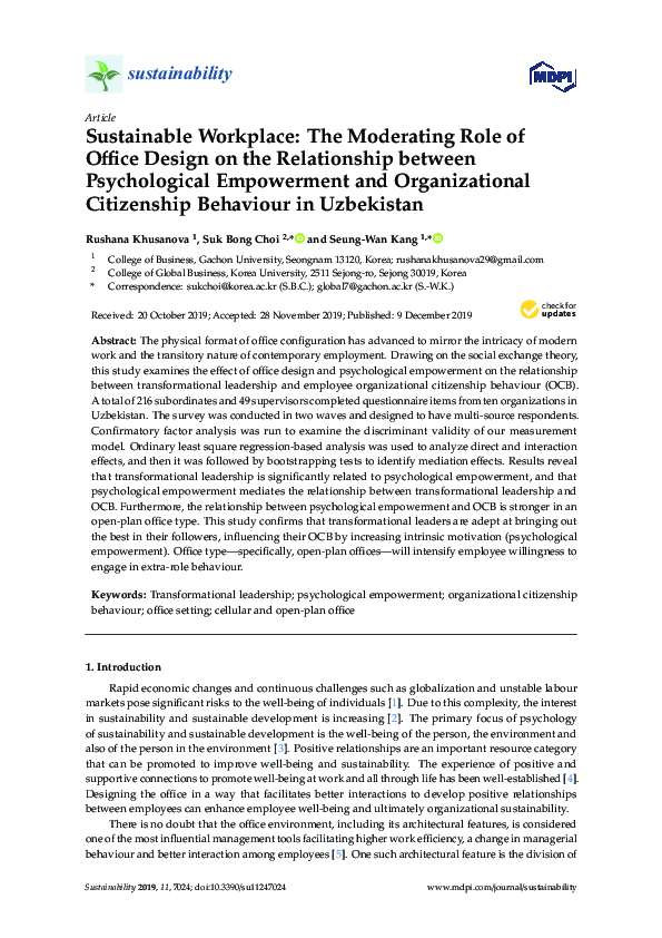(PDF) Sustainable Workplace: The Moderating Role of Office Design on ...