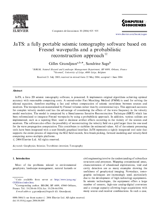 (PDF) JaTS: a fully portable seismic tomography software based on ...