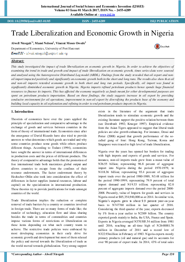 Pdf Trade Liberalization And Economic Growth In Nigeria