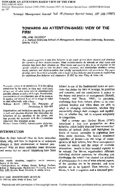 (PDF) Towards an Attention‐Based View of the Firm