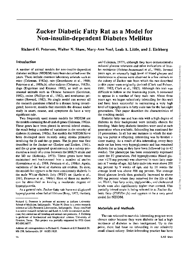 (PDF) Zucker Diabetic Fatty Rat as a Model for Non-insulin-dependent ...