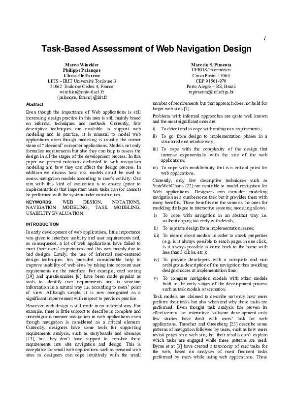 (PDF) Task-Based Assessment of Web Navigation Design