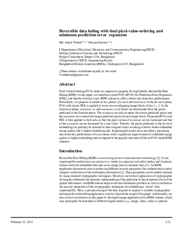 (PDF) Reversible data hiding with dual pixel-value-ordering and1minimum prediction error expansion