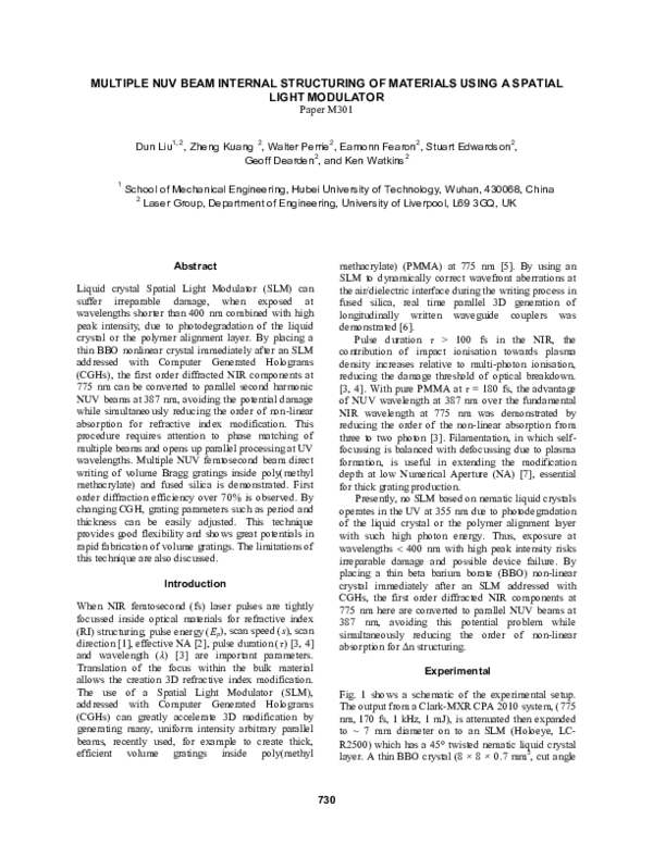 (PDF) Multiple NUV beam internal structuring of materials using a spatial light modulator