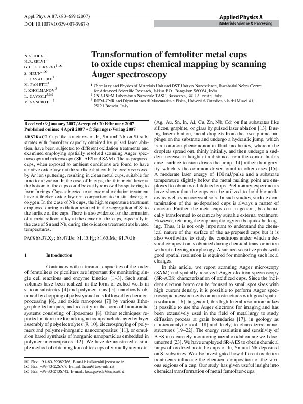 (PDF) Transformation of femtoliter metal cups to oxide cups: chemical ...