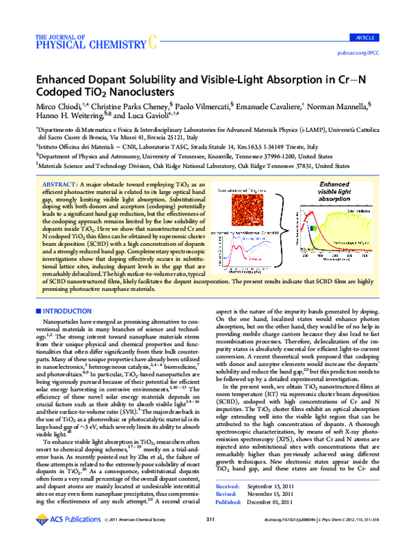 (PDF) Enhanced Dopant Solubility and Visible-Light Absorption in Cr–N ...