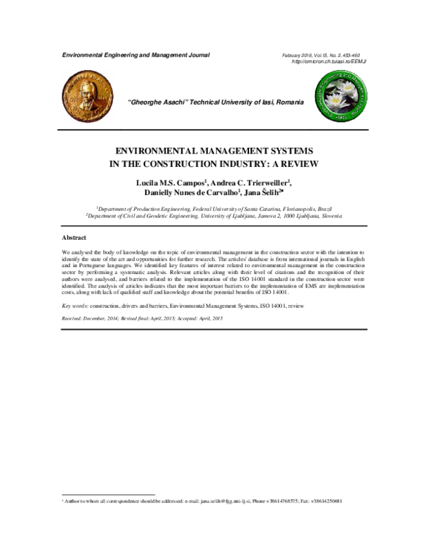 (PDF) Environmental Management Systems in the Construction Industry: A ...