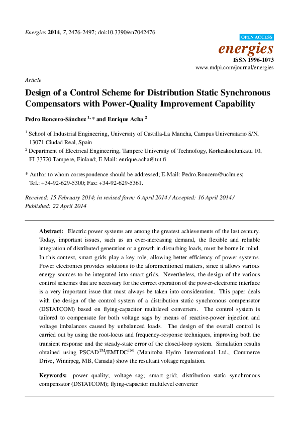 Pdf Design Of A Control Scheme For Distribution Static Synchronous
