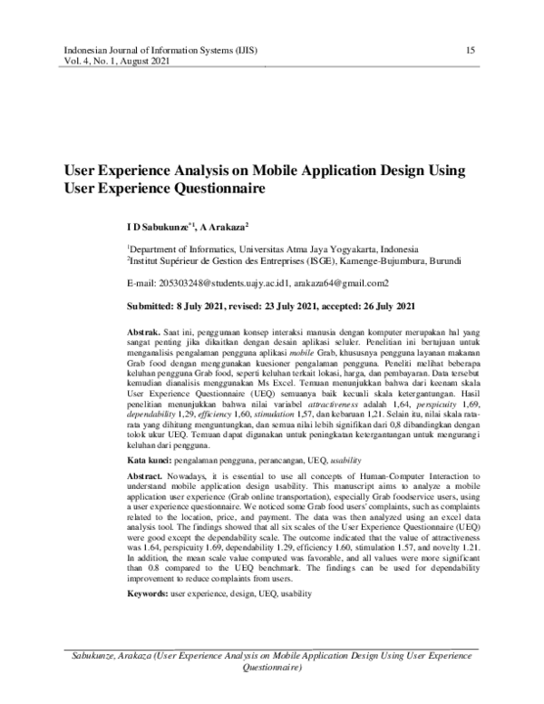 Pdf User Experience Analysis On Mobile Application Design Using User Experience Questionnaire