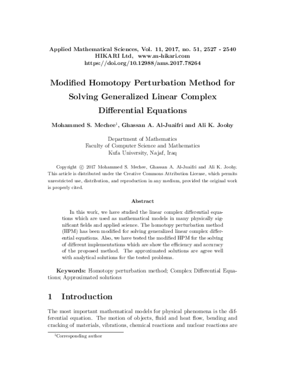Pdf Modified Homotopy Perturbation Method For Solving Non Linear