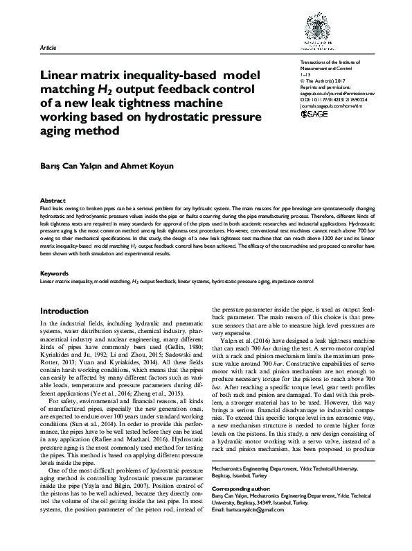 (PDF) Linear matrix inequality-based model matchingH2output feedback control of a new leak ...