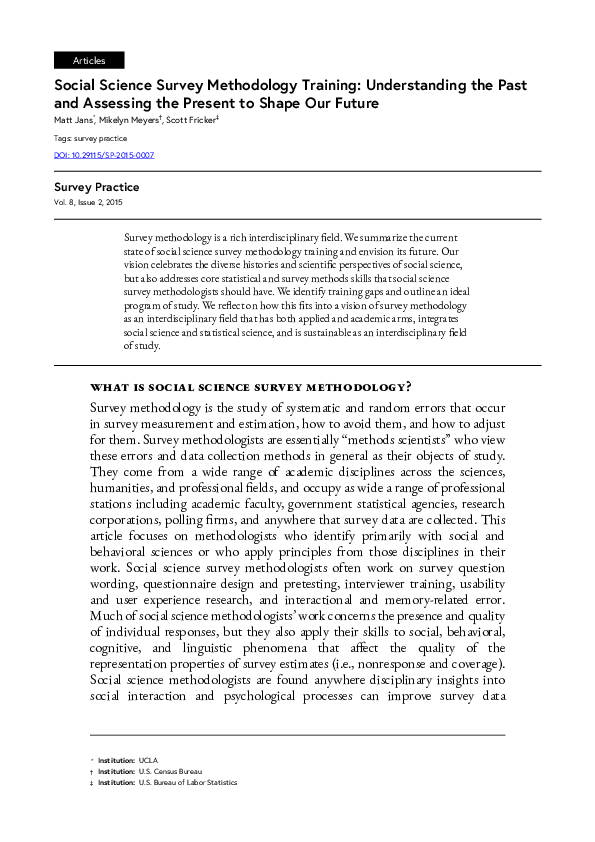 (PDF) Social Science Survey Methodology Training: Understanding the ...