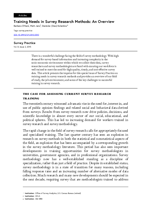 (PDF) Training Needs in Survey Research Methods: An Overview