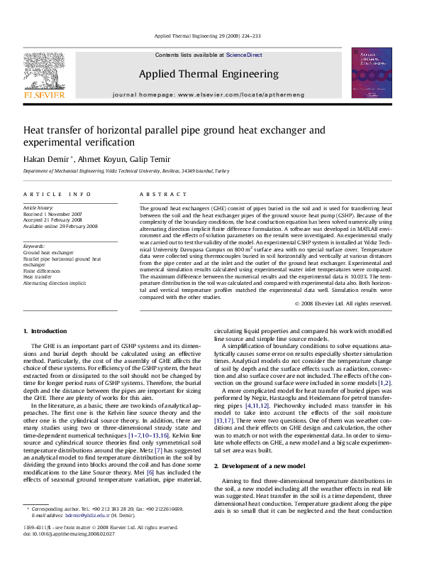 (PDF) Heat transfer of horizontal parallel pipe ground heat exchanger ...