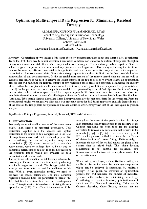 (PDF) Minimizing Residual Entropy in Multitemporal Data Regression
