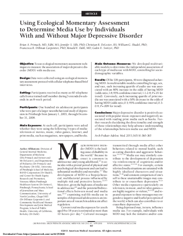 (PDF) Using Ecological Momentary Assessment to Determine Media Use by Individuals With and ...