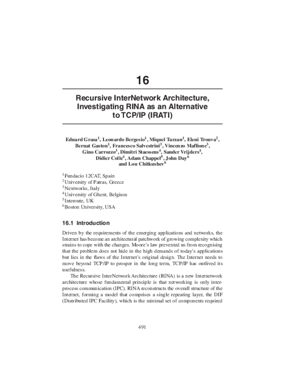 (PDF) Recursive internetwork architecture, investigating RINA as an alternative to TCP/IP (IRATI)