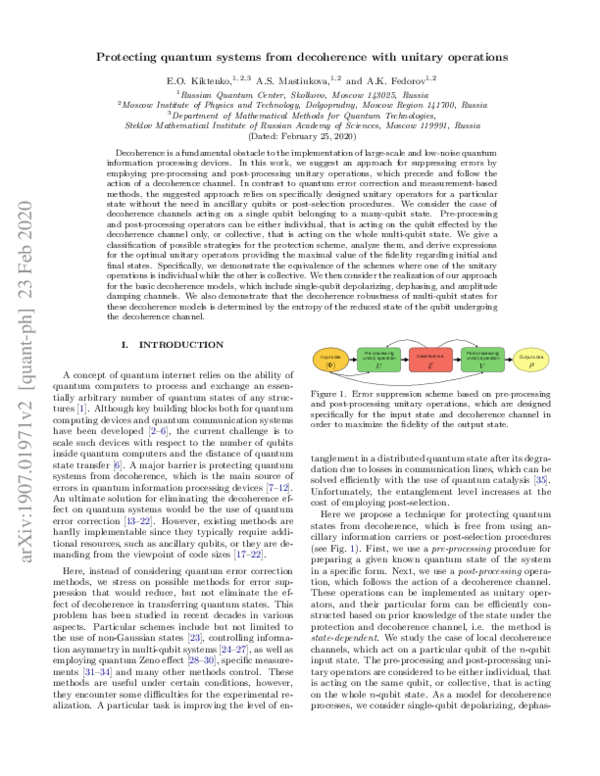 (PDF) Protecting quantum systems from decoherence with unitary operations