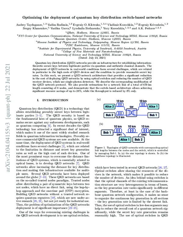 (PDF) Optimizing the deployment of quantum key distribution switch-based networks