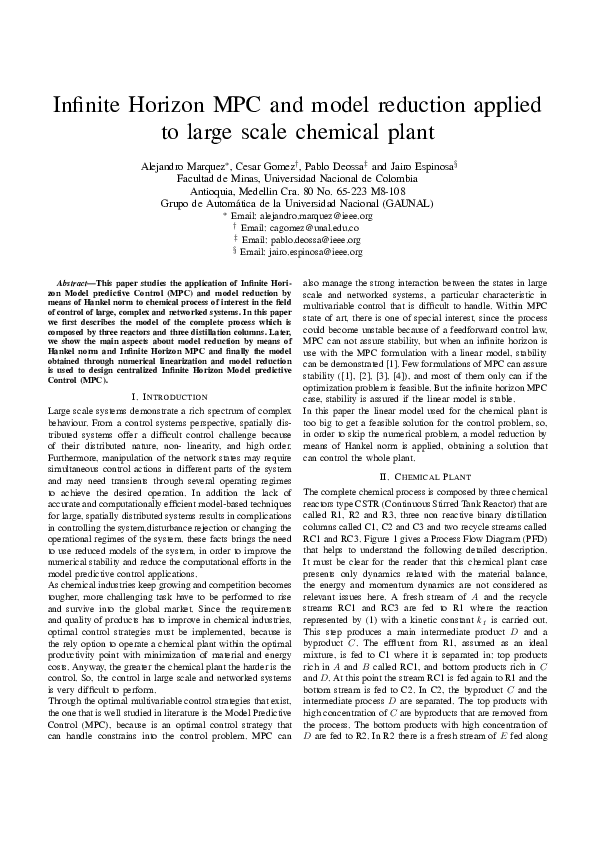 (PDF) Infinite Horizon MPC and model reduction applied to large scale chemical plant