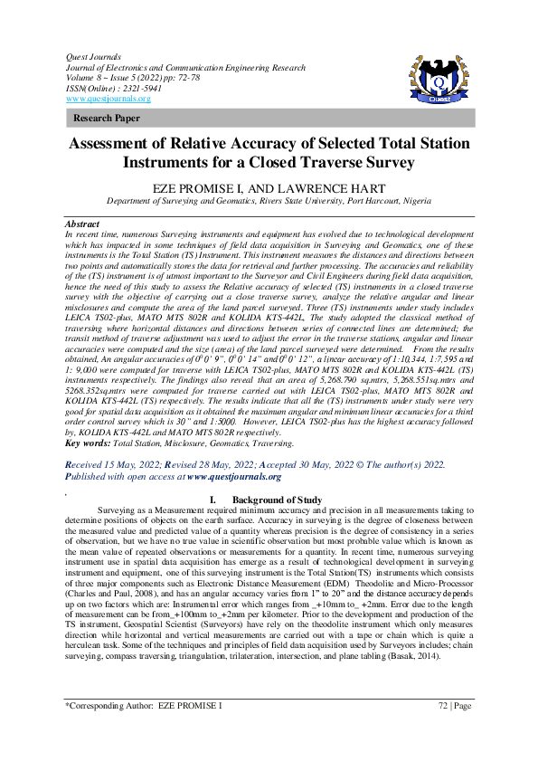 (PDF) Assessment of Relative Accuracy of Selected Total Station ...
