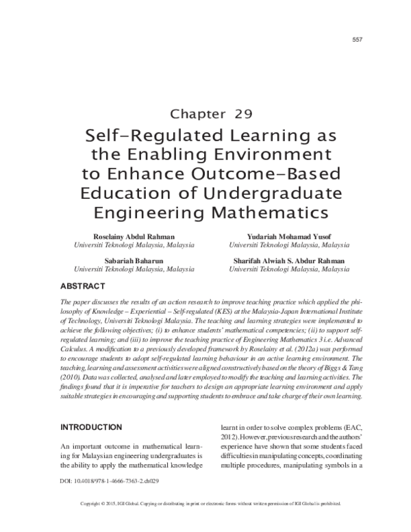 Pdf Self Regulated Learning As The Enabling Environment To Enhance