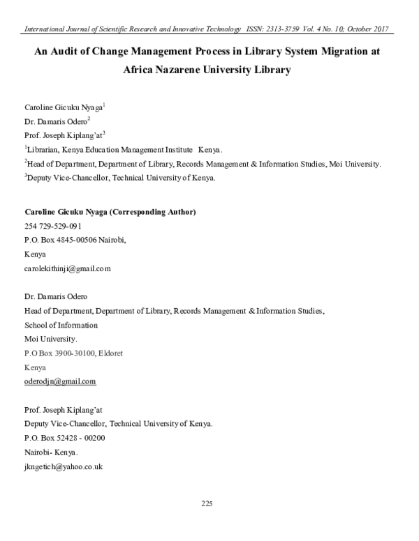 (PDF) An audit of Change Management Process In Library System Migration ...