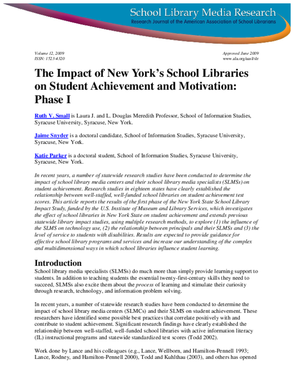 (PDF) The Impact of New York's School Libraries on Student Achievement ...