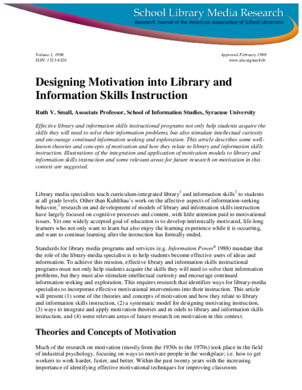 (PDF) Designing motivation into library and information skills instruction
