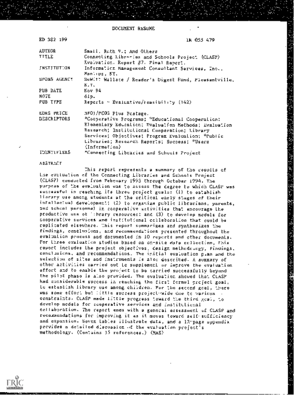 (PDF) Connecting Libraries and Schools Project (CLASP) Evaluation. Report #7. Final Report