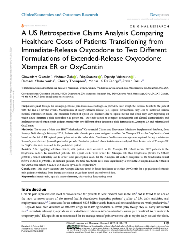 (PDF) A US Retrospective Claims Analysis Comparing Healthcare Costs of ...