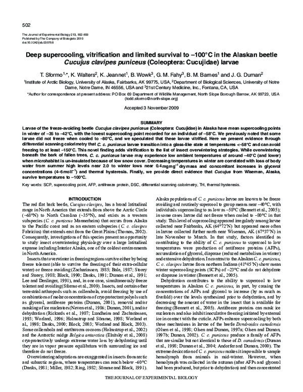 (PDF) Deep supercooling, vitrification and limited survival to -100 C ...